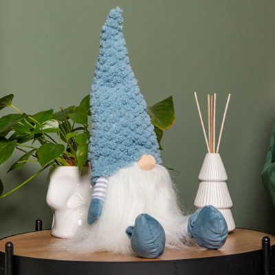 53cm Blue Sitting Christmas Gonk Decoration with Knitted Hat and Dangly ...