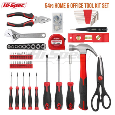 54 Pcs Red Tool Kit For Home Repair Tool Set With Hammer, Screwdriver ...