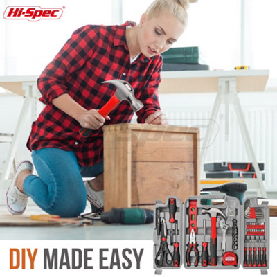 54 Pcs Red Tool Kit For Home Repair Tool Set With Hammer, Screwdriver ...