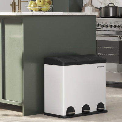 54L Recycling Bin, Rubbish Bin, Steel Pedal Bin with 3 Sections, Inner ...
