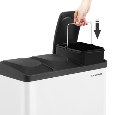54L Recycling Bin, Rubbish Bin, Steel Pedal Bin with 3 Sections, Inner ...