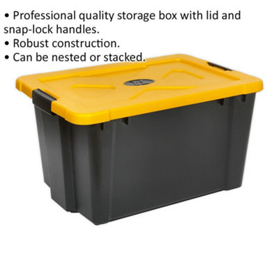 54L Stackable Storage Container with Lid - Durable Black Warehouse Bin ...