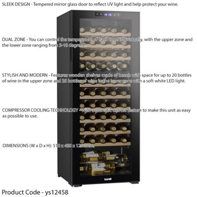 55 Bottle Dual Zone Freestanding Wine Cooler Fridge - LED Backlit BLACK ...