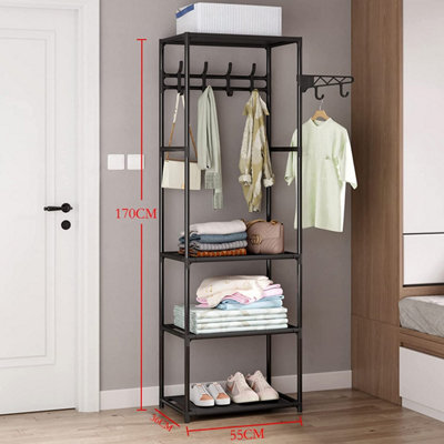 55 x 36x 170cm Clothes Rack with 4 Tier Shelves for Bedroom Small Space Black