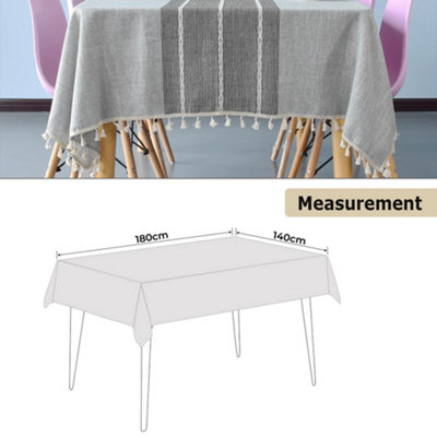 55 x 70 Inch Table Cloth, Stitch & Fringe Tassels Polyester Linen ...