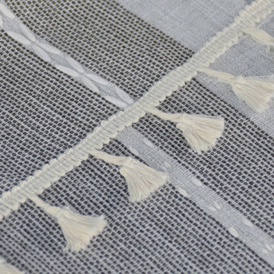 55 x 70 Inch Table Cloth, Stitch & Fringe Tassels Polyester Linen ...
