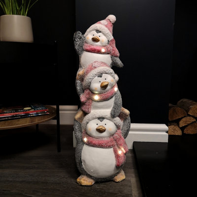 55cm Battery Operated Light up Christmas Baby Penguin Stack Decoration ...