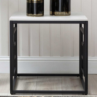 55cm Sofa Side Table for Living Room Furniture, Wood and Metal End Table