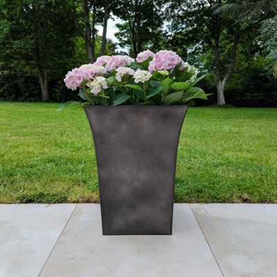 55cm Zinc Platinum Black Flared Tapered Square Planter | DIY at B&Q