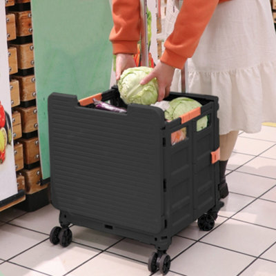 55L Black Collapsible Rolling Utility Crate with Magnetic Lid and ...