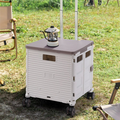55L White Collapsible Rolling Utility Crate with Magnetic Lid Rotating ...