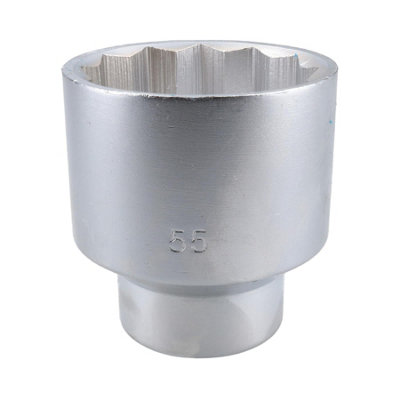 55mm 1" Drive Socket 12 Sided 76mm HGV Satin Finish Chrome Vanadium ...