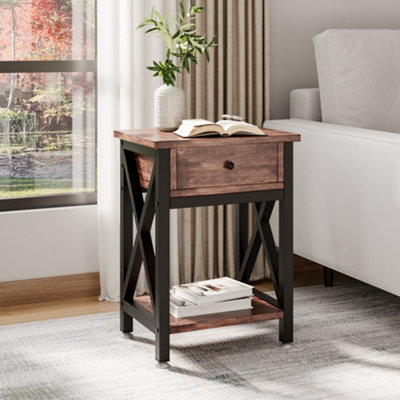 56.5cm H x 40cm W x 30cm D Brown Bedside table with Drawer