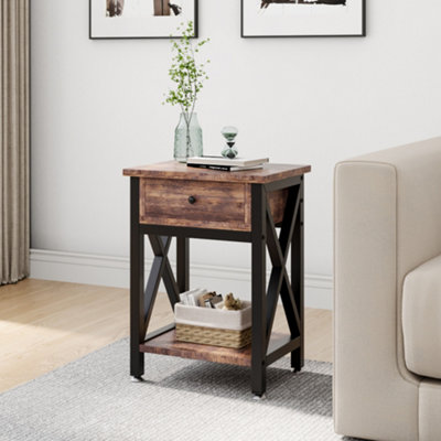 56.5cm H x 40cm W x 30cm D Brown Bedside table with Drawer