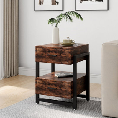 56cm H x 45cm W x 45cm D Brown Bedside table with 2 Drawer