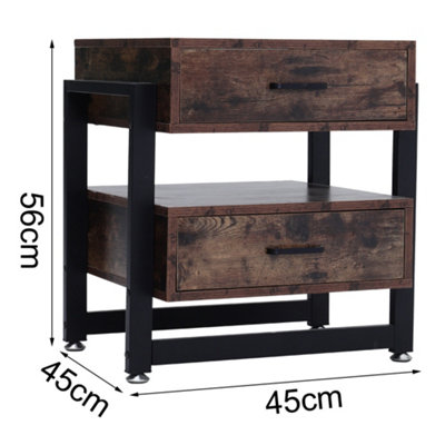 56cm H x 45cm W x 45cm D Brown Bedside table with 2 Drawer