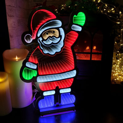 56cm Infinity Light up Standing Santa Christmas Decoration with Multi Coloured LEDs on Metal Base