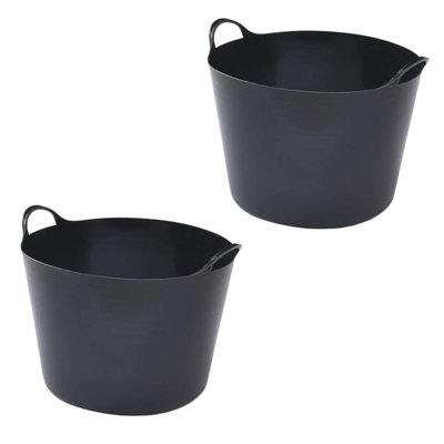 56L Plastic Flexi Tub Heavy Duty Flexible Storage Bucket Black Multi ...