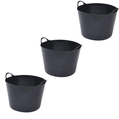 56L Plastic Flexi Tub Heavy Duty Flexible Storage Bucket Black Multi ...
