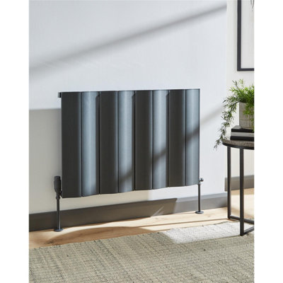 575mm (H) x 828mm (W) - Grey Double Panel Horizontal Aluminium Radiator ...