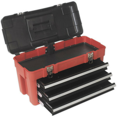 585 x 250 x 340mm Portable 3 Auto Locking Drawer Toolbox - Red - Tool ...