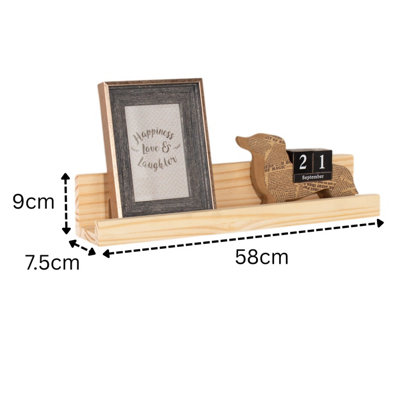 58cm Picture and Display Shelf Kit - Solid Pine Wood, Natural Sanded ...