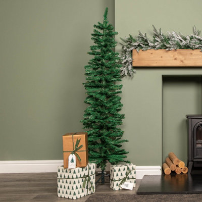 5ft (1.5m) Green Artificial Pencil Christmas Tree With Green Metal ...