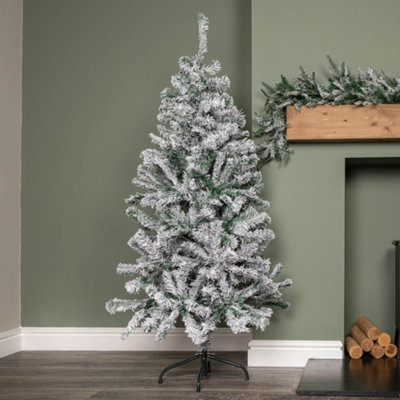 5ft (1.5m) Snow Flocked Artificial Christmas Tree with Green Metal ...