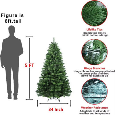 5FT Artificial Holiday Christmas Tree Green Small Spruce with 600 PVC ...