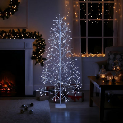 5FT Christmas Pre-Lit White Twig Tree Cool LED Lights Metal Frame ...