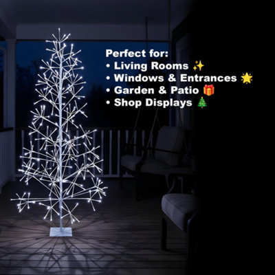 5FT Christmas Pre-Lit White Twig Tree Cool LED Lights Metal Frame ...
