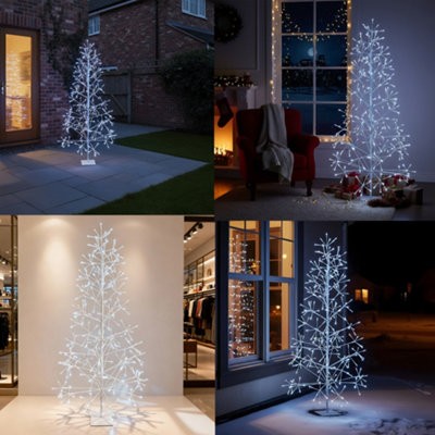 5FT Christmas Pre-Lit White Twig Tree Cool LED Lights Metal Frame ...
