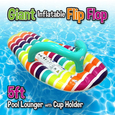 5ft Giant Inflatable Flip Flop Pool Lounger Air Bed Water Toy, Multi ...
