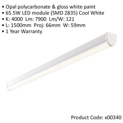 5ft High Lumen Emergency Batten Light - 65.5W Cool White LED - Gloss White