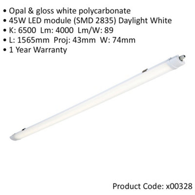 5ft IP65 Batten Light Fitting - 45W Daylight White LED - Daisychain ...
