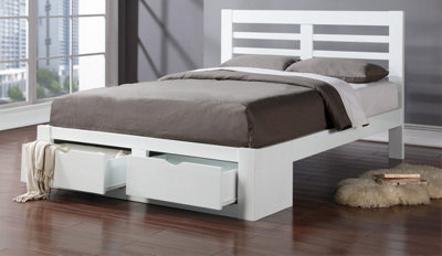5ft Kin Size White wood wooden bed frame.Underbed drawer storage ...
