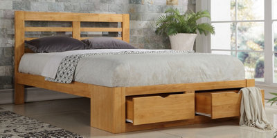 5ft King Size Oak finish wood wooden bed frame.Underbed drawer storage ...