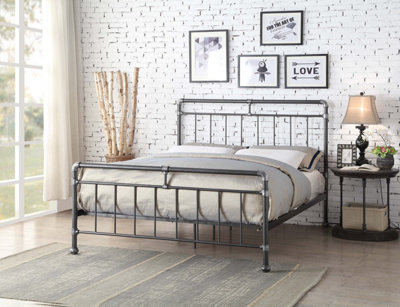 5ft King Size Retro bed frame,black,silver,metal pipe,tube design ...