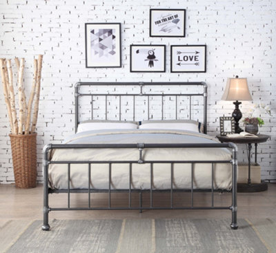 5ft King Size Retro bed frame,black,silver,metal pipe,tube design ...