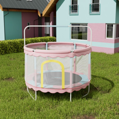 5ft Outdoor Enclosre Trampoline with Balance Bar, Pink