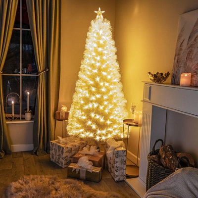 5ft White Fibre Optic Christmas Tree with Feathery Warm White Fibre ...