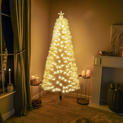 5ft White Fibre Optic Christmas Tree with Feathery Warm White Fibre ...