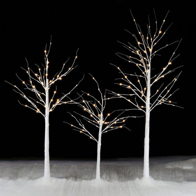 5FT White Pre-lit Twig Tree - Tabletop Birch Tree - 52 Warm White LED's ...