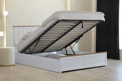 5ft White Wooden Gas Lift Ottoman Storage Bedframe