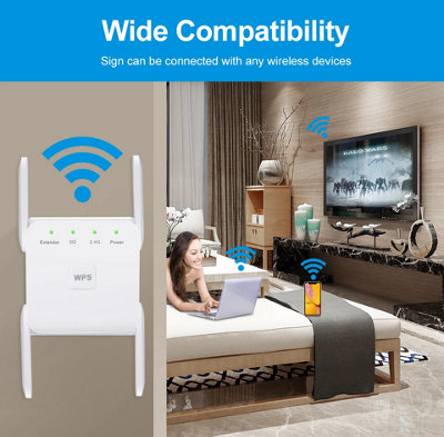 5G WiFi Repeater & Signal Booster 1200Mbps, 5GHz Long Range WiFi Extender