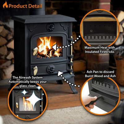 5kW Cast Iron Solid Multifuel Wood Burning Stove