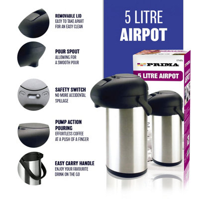 5L Airpot Flask Garden Tea Coffee Stainless Steel Pump Action Hot ...