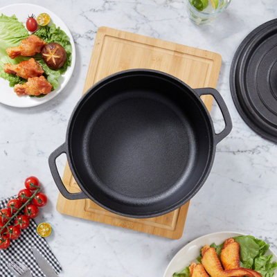 5L Black Pre-Seasoned Cast Iron Dutch Oven with Lid, 26cm Dia x 12cm H