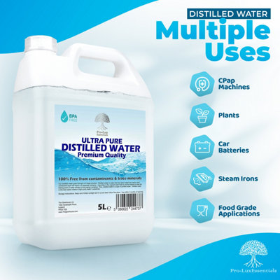 5L Distilled Water 100% Pure Premium Quality Ideal for CPap, Irons ...