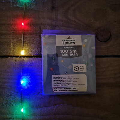 5m 100 Micro-LED Christmas String Lights - Multicoloured | DIY at B&Q